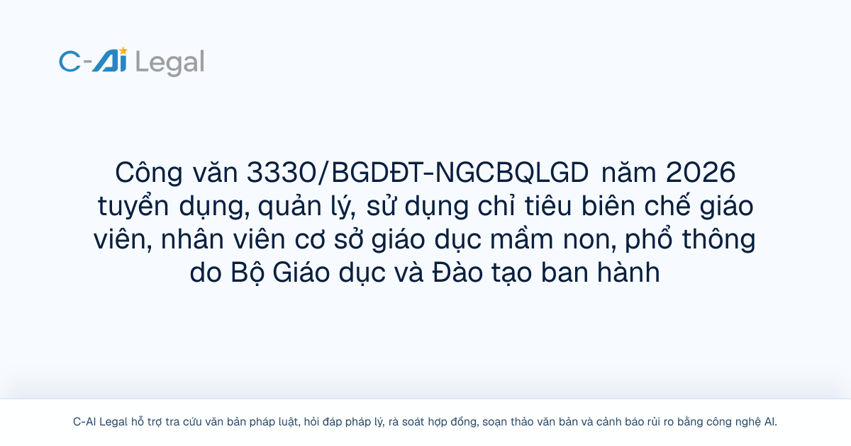 Công văn 3330/BGDĐT-NGCBQLGD năm 2026 tuyển dụng, quản lý, sử dụng chỉ ...